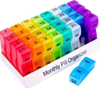 China Color Transparent Monthly Pill Organizer Dispenser Plastic Pill Box 20.5x10.3x7cm for sale
