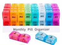 China Color Transparent Monthly Pill Organizer Dispenser Plastic Pill Box 20.5x10.3x7cm for sale