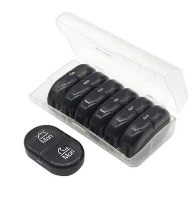 China 14 Compartment Plastic Pill Box 7 Day Portable Travel Pill Organizer Case 15x8x4.7cm for sale