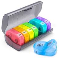 China 14 Compartment Plastic Pill Box 7 Day Portable Travel Pill Organizer Case 15x8x4.7cm for sale