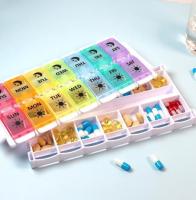 China 14 Case 7 Day Weekly Plastic Pill Box Case Organizer with Button for sale