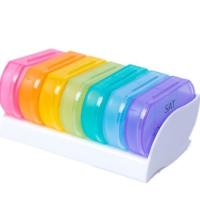 China Rainbow 7 Day Weekly Plastic Pill Storage Box 15.9x11.6x3.9cm Custom Print for sale