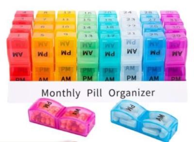 China PP Plastic Portable Monthly Medicine Pill Organizer Case Box 15.9x11.6x3.9cm Custom for sale