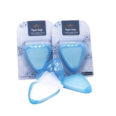 China Portable Natural Travel Roller Soap Sheets 50 Sheets Per Box Water Dissolved Hand Cleaning for sale