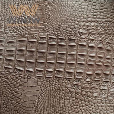 China Elegant Brown Synthetic Crocodile Leather For Bags Better Products Reducing Waste for sale