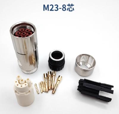 China M23 4pin 8pin 6pin Servo Motor Connector Aviation Plug with 1000V Voltage Rating and Silver Gold-Plated Pins for Panel or Cable Mount for sale