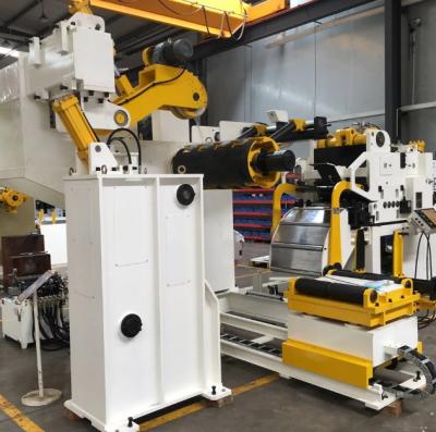 China Hydraulic 3 In 1 Automatic Metal Decoiler Straightener Feeder 1200mm Width 65m/min for sale