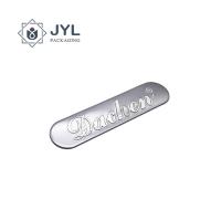 China Custom Matte Anodised Aluminum Sticker Labels 0.5mm Thick Oval Metal Brand Tags for sale