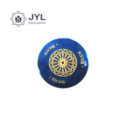 China Custom Aluminum Metal Round Label Stickers Emboss Glossy Blue Plate 1500 Pcs MOQ for sale