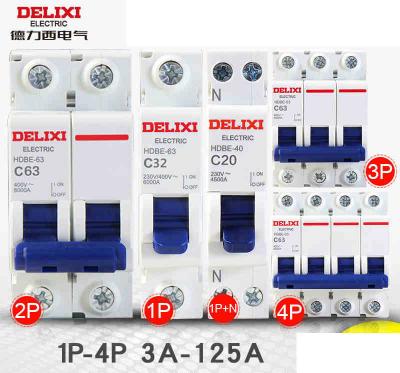 China Delixi HDBE Miniature Industrial Circuit Breaker 1~63A 80~125A 1P 2P 3P 4P AC230/400V for sale