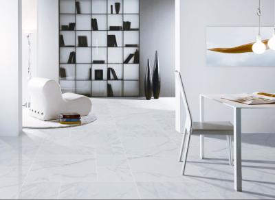 China Carrara White Polished Porcelain Tile 600x1200mm 12mm Thickness Marble Effect Floor Tiles for sale