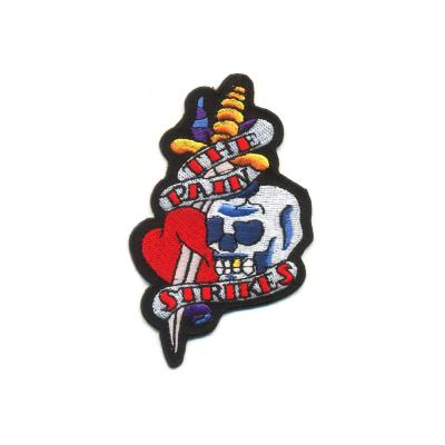 China Custom Embroidered Iron On Patches 3D Skull Logo for Hats Jackets Uniforms for sale