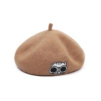 China Solid Color Military Wool Beret Cap For Women With Embroidery Patch for sale