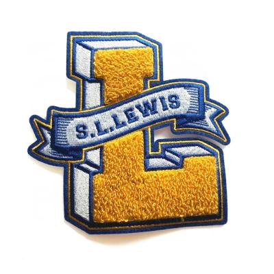 China Custom Chenille Company Logo Patches Laser Cut Border Iron On Embroidery Applique 100% Embroidered for sale
