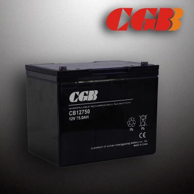 China Battery SLA 12V75AH CB12750 Rechargeable UPS Solar Energy Storage Battery Black for sale