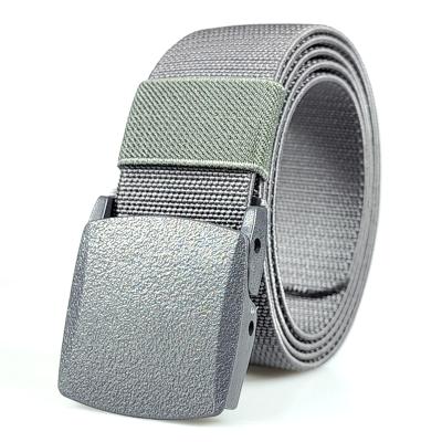 China DANSKY Custom Logo Nylon Webbing Belt 3.8x120cm with Heat Cut Tail Flip Buckle Elastic Stretchy for sale