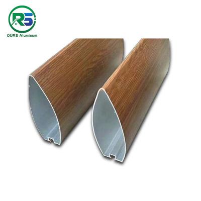 China Commercial Roof Linear Aluminium Strip False Ceiling Wood Grain With Bullet Shaped for sale