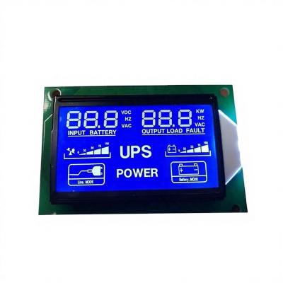 China Monochrome LCD Screen HTN Blue White Backlight Customized 7 Segment Display Module 73.2x50mm 12 O'clock 3.3V COB+Zebra for UPS for sale
