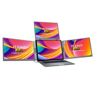 China Three-screen LED Backlit 16:10 Aspect Ratio Portable Monitor One-line Connection Flip-over Display 230cd/m2 Brightness 25ms for sale