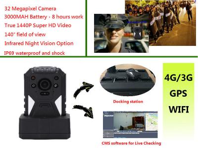 China Live Monitoring 3g Wifi Gps Police Body Cameras , Body Worn Camera 1440p Resolution for sale