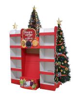 China UV Glossy Cardboard Floor Displays Flat Packaging Customizable For Christmas for sale
