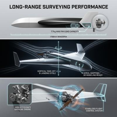 China Electric Brushless Motor M.06 VTOL Fixed-Wing Electric Mapping UAV 1799mm Wingspan 7.7kg Payload 2979m Ceiling for sale