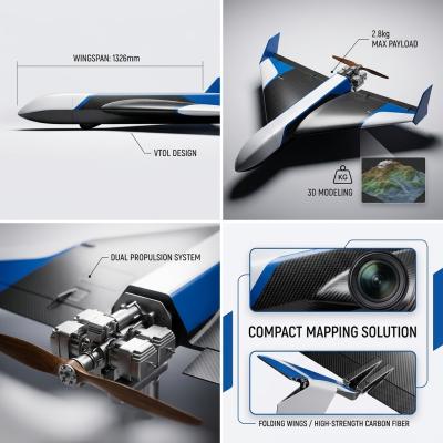 China Electric Brushless Motor M.10 VTOL Fixed-Wing Electric Mapping UAV 1326mm Wingspan 2.8kg Payload 2483m Ceiling for sale