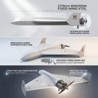 China Hybrid Gasoline-Electric H.05 VTOL Fixed-Wing Hybrid Surveillance UAV 2719mm Wingspan 14.7kg Payload 4419m Ceiling for sale