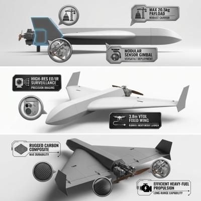 China Hybrid Gasoline-Electric H.06 VTOL Fixed-Wing Hybrid Surveillance UAV 3802mm Wingspan 20.5kg Payload 4679m Ceiling for sale