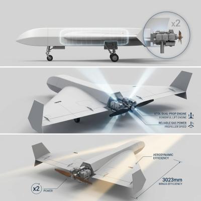 China Gasoline Engine G.02 VTOL Fixed-Wing Heavy-Lift Gasoline UAV 3023mm Wingspan 49.9kg Payload 5345m Ceiling for sale