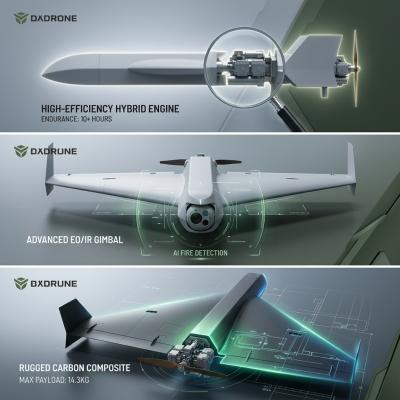 China Hybrid Gasoline-Electric H.10 VTOL Fixed-Wing Hybrid Surveillance UAV 3507mm Wingspan 14.3kg Payload 3747m Ceiling for sale