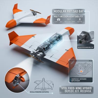 China Electric / Hybrid S.01 VTOL Fixed-Wing Special Mission VTOL UAV 1823mm Wingspan 5.5kg Payload 2032m Ceiling for sale