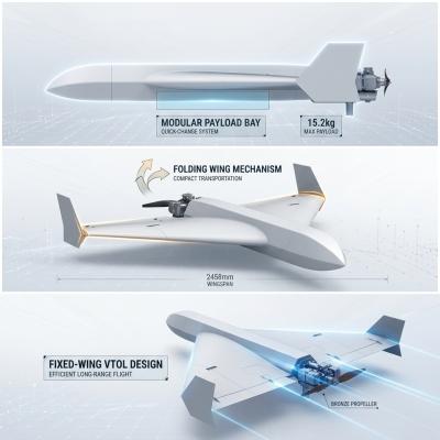 China Electric / Hybrid S.08 VTOL Fixed-Wing Special Mission VTOL UAV 2458mm Wingspan 15.2kg Payload 3247m Ceiling for sale