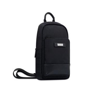 China Water Resistant Nylon Pu Leather Sling Bag 10 Inch Shoulder Daypack Black for sale