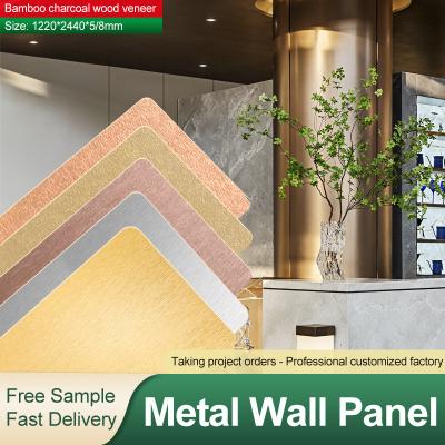 China Bamboo Charcoal Wood Veneer 1220*2440*5/8mm Flame Retardant Bamboo Charcoal Wood Eco-Friendly Metal Textured Wooden Wall Panels For TV Background for sale