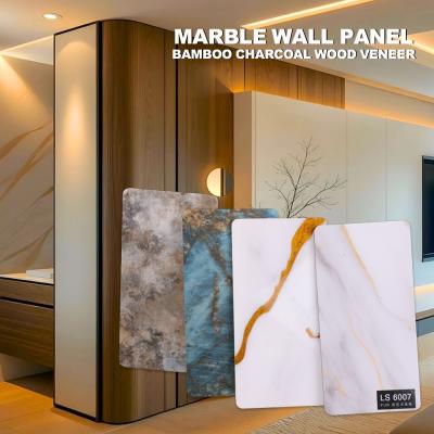China New Pvc Bamboo Charcoal Wood Veneer Luxury Marble Wall Panel High Quality and Custom Interior Decor for sale