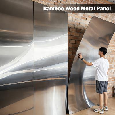 China Bamboo wood Metal Panel Interior Decoration Wood Veneer Carbon Crystal Plate Boards for sale
