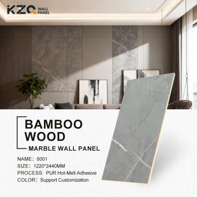 China High Density Bamboo Wood Fiber Veneer PET Marble Wall Panel Interior Decoration Board for sale