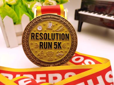 China Zinc Alloy 5k Award Medals 2.5mm Thickness with colorful ribbon for sale