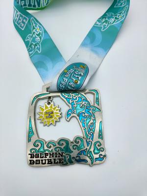 China Dolphin Personalised Marathon Medal Die Casting Color Filling for sale