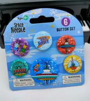 China Tinplate Custom Metal Pin Badges Space Needle Shape Safty Back Side for sale
