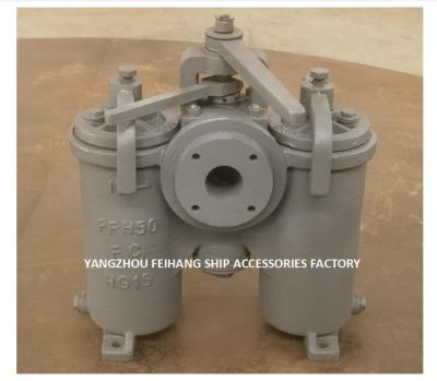 China JIS F7208 5K-50A Duplex Oil Strainer H-Type Marine Cast Iron 0.5Mpa for sale