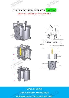 China JIS 5K 25-100A Duplex Oil Strainer U-Type Cast Iron 0.5Mpa Marine Oil Filter for sale