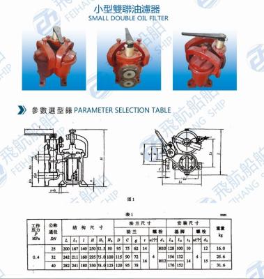 China JIS F7224 F8220 Small Double Oil Filter for Marine Industrial Use for sale