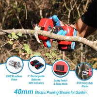 China Cordless Electric Pruner Tree Branch Cutter with 2pcs 2Ah Lithium Batteries 1.57 inch 40mm Cutting Diameter for sale
