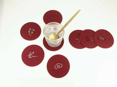 China Chinese Element Wine Red Felt Coasters For Housewarming Accept Custom Size for sale