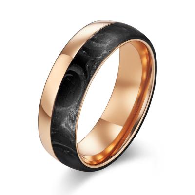 China Plated Rose Gold Ring Forged Carbon Fiber Jewelry Wedding Bands for Men for sale