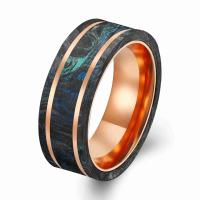China Black Forged Carbon Fiber Jewelry Plated Rose Gold Ring With Mixed Green Blue Foil for sale