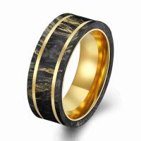 China Wedding Forged Carbon Fiber Jewelry 14K Gold Plated Ring With Gold Foil for sale