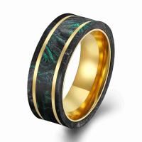China Custom Forged Carbon Wedding Band 14K Gold Plated Ring With Green Foil for sale